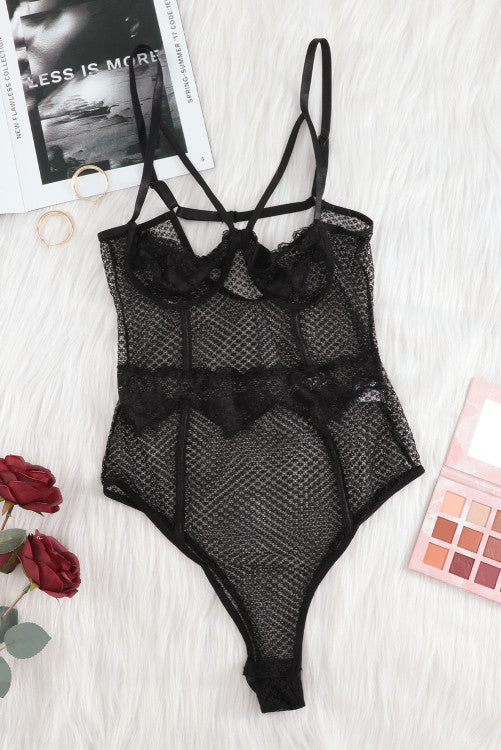 Black Lace Mesh Teddy Lingerie Cherry Blossom Boutique